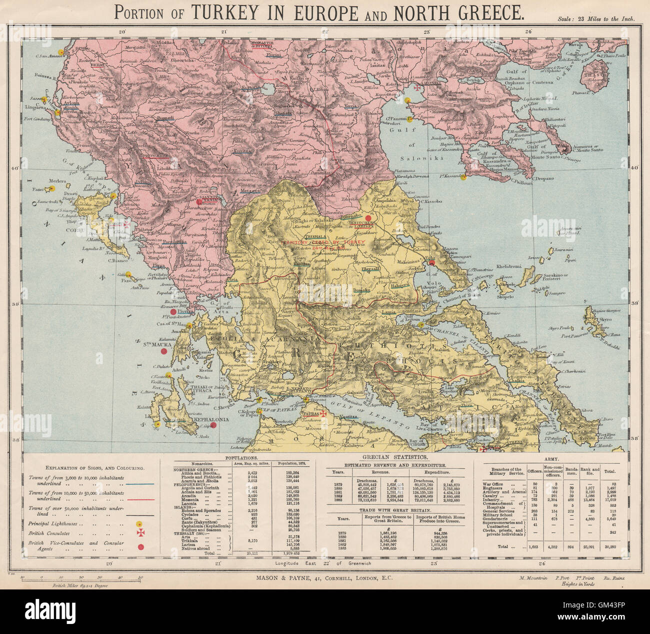 N GREECE. Territory ceded by Turkey 1881 (Yellow). Lighthouses. LETTS ...