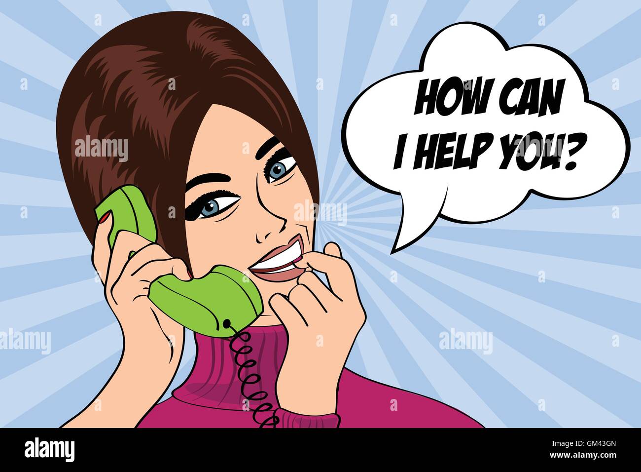 cute retro woman in comics style with message Stock Vector Image & Art ...