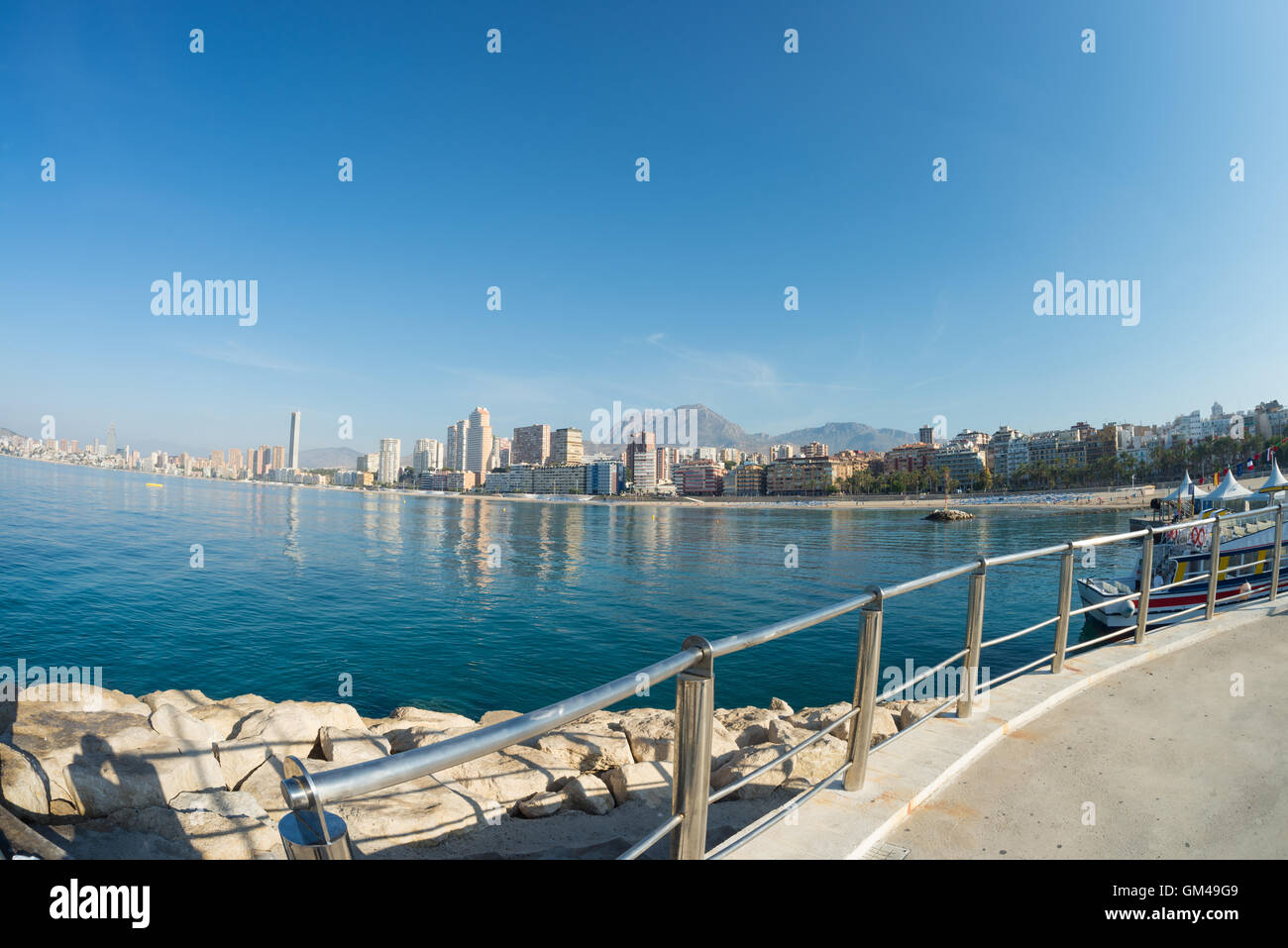 Sunny summer day on Benidorm beach, Spains major tourist resort Stock ...