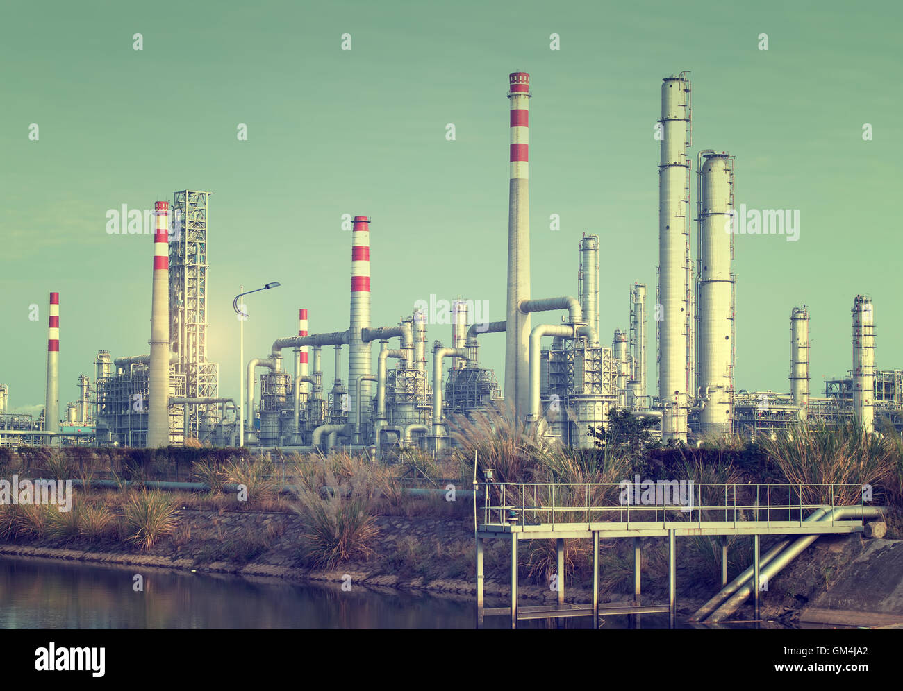 gas processing factory. landscape with gas and oil industry Stock Photo ...