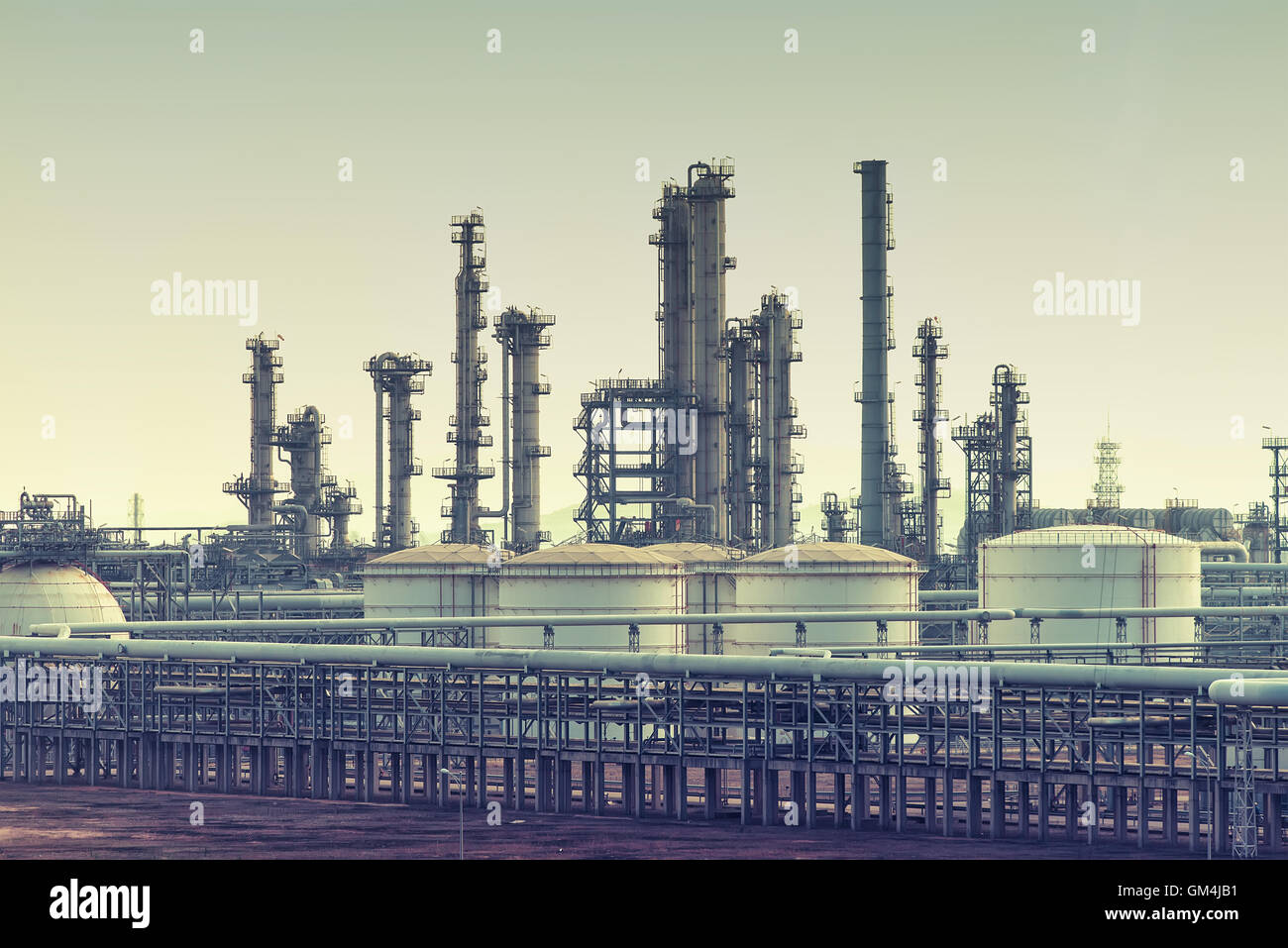 gas processing factory. landscape with gas and oil industry Stock Photo ...