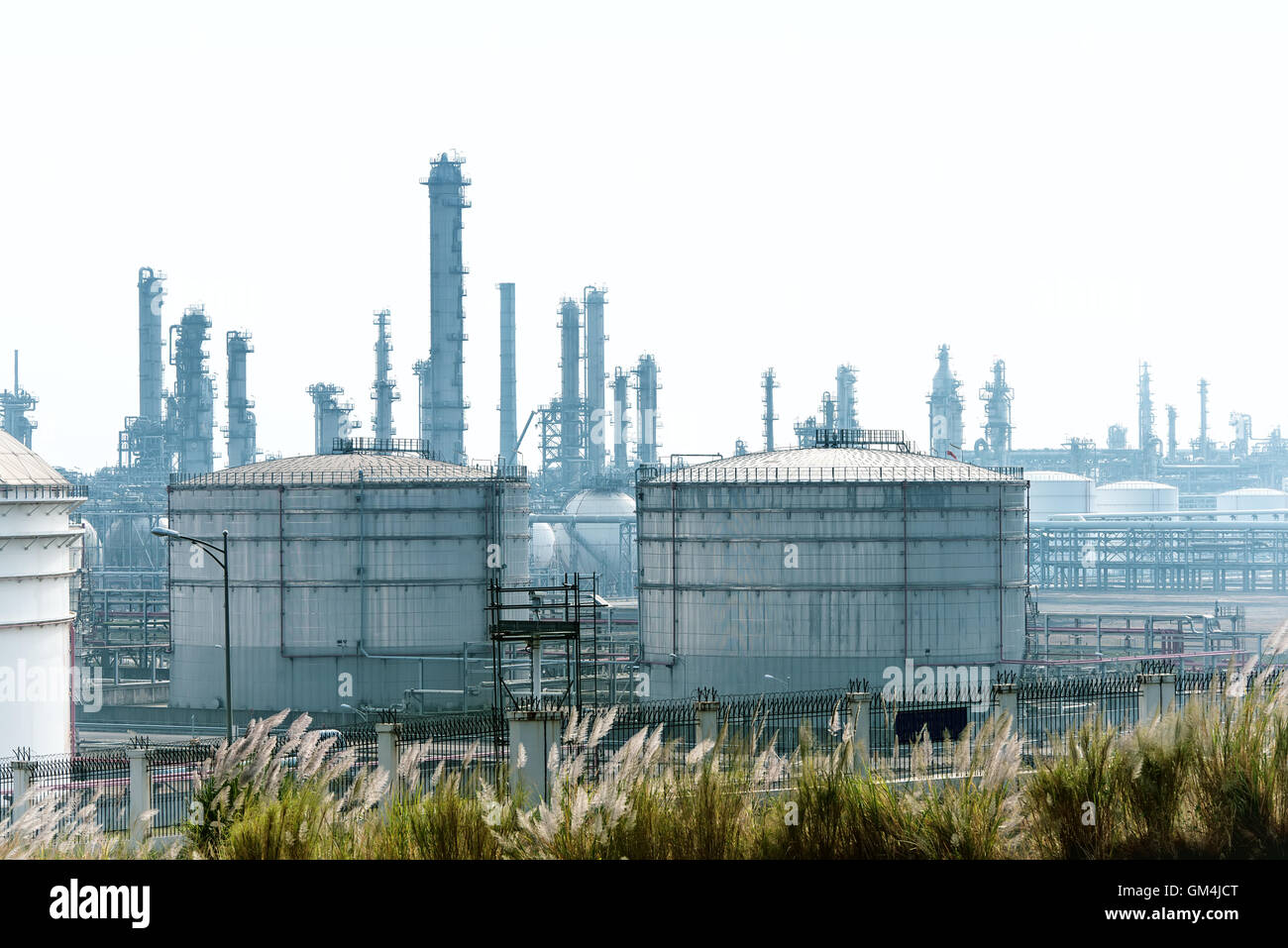 gas processing factory. landscape with gas and oil industry Stock Photo ...