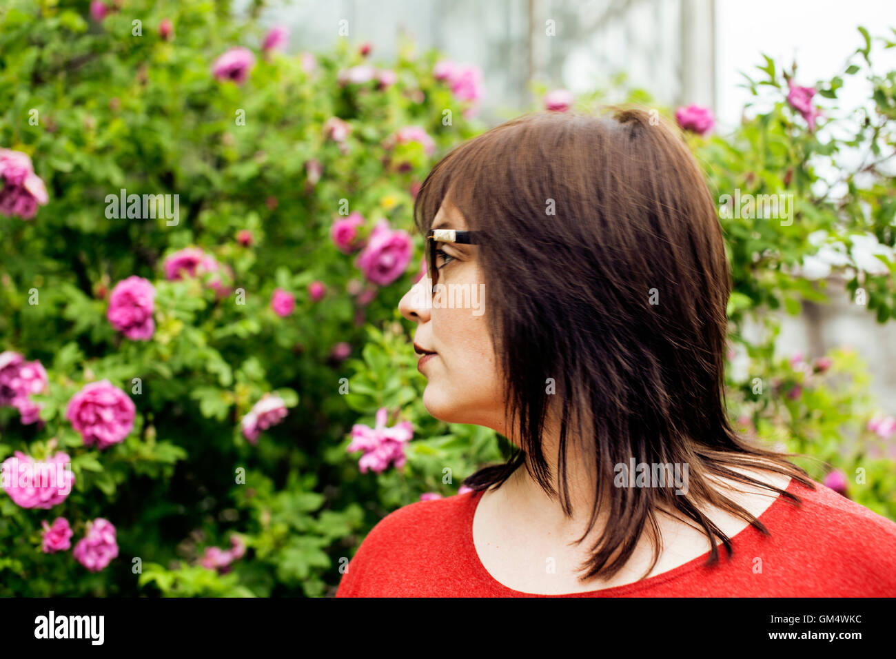 Pretty Modern Mature Fat Woman Outside Wearing Glasses Emotional