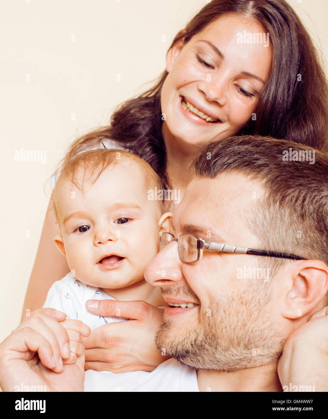 young happy modern family smiling together at home. lifestyle people ...