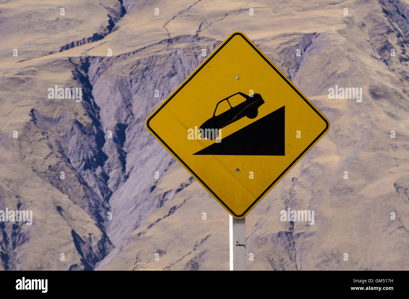 Sign warning of a steep descent on an Andean road Stock Photo - Alamy