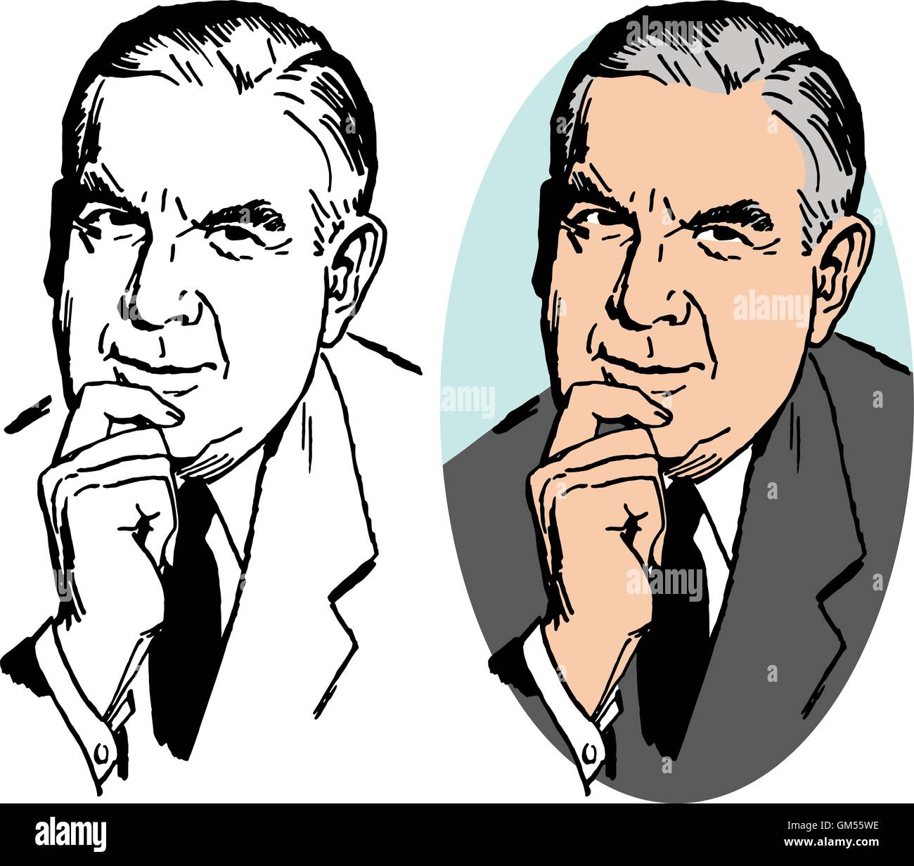 Portrait man thoughtful face Stock Vector Images - Alamy