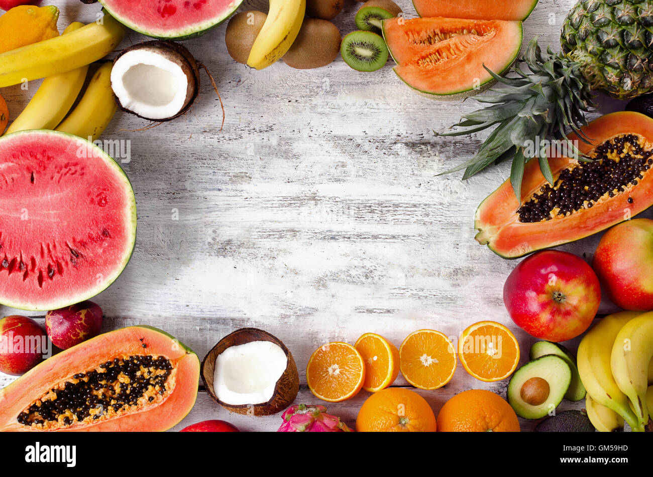 Fresh tropical fruits. Healthy food concept. Top view Stock Photo - Alamy