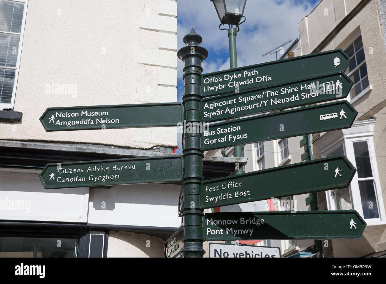 Green information sign in Abergavenny Wales Stock Photo - Alamy