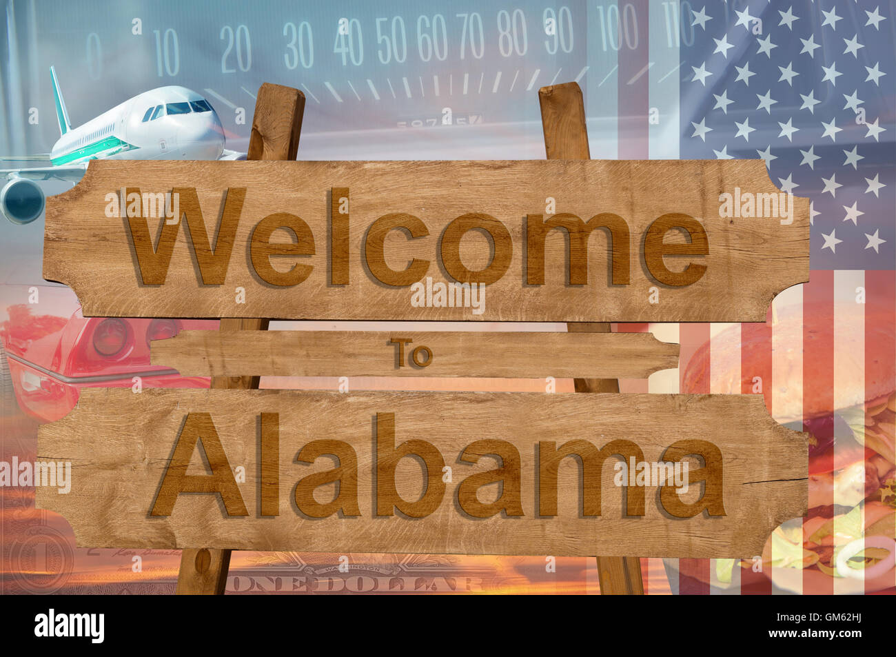 Welcome to Alabama in USA sign in wood, travell theme Stock Photo - Alamy