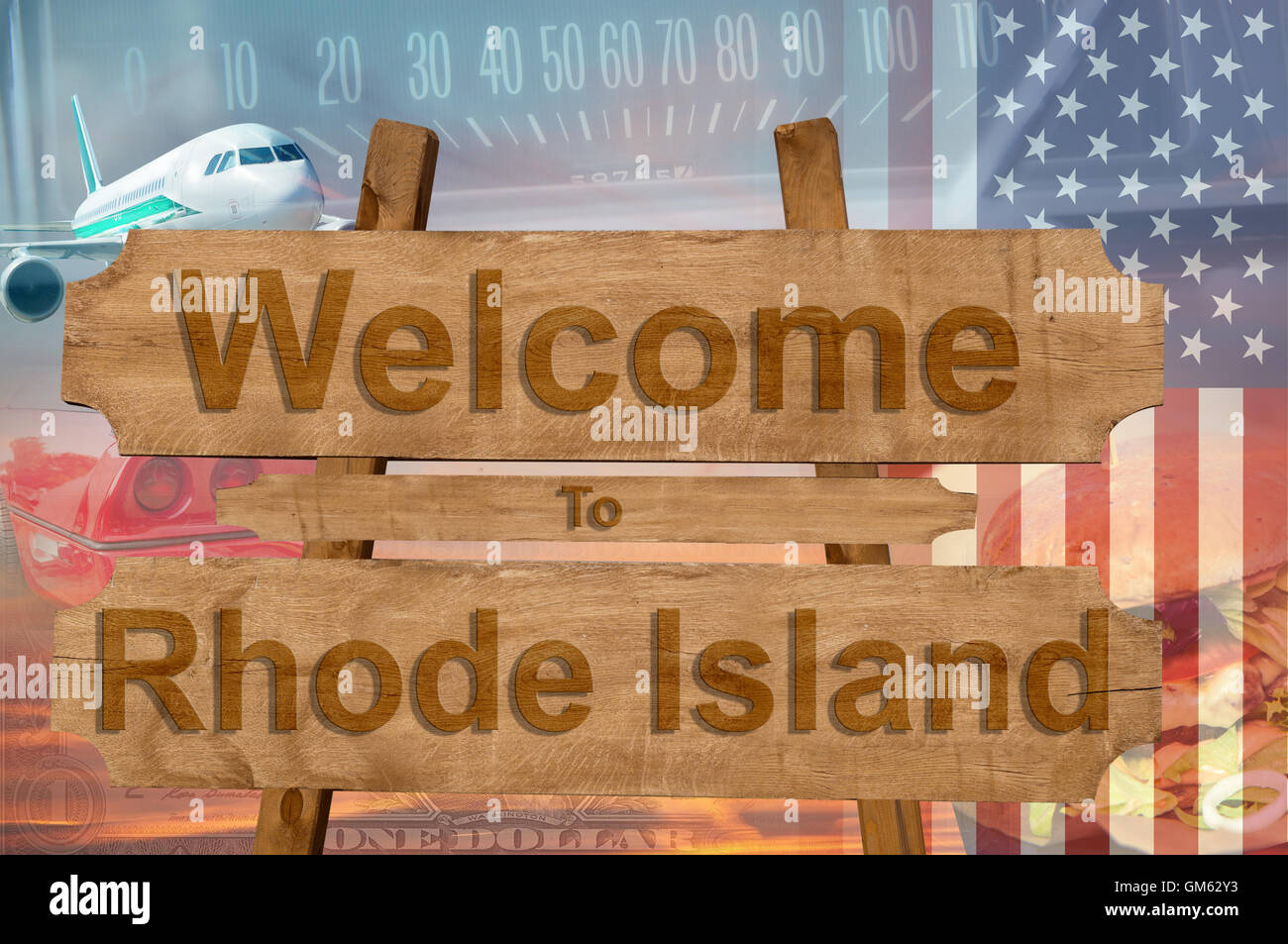 Welcome to Rhode Island state in USA sign on wood, travell theme Stock ...
