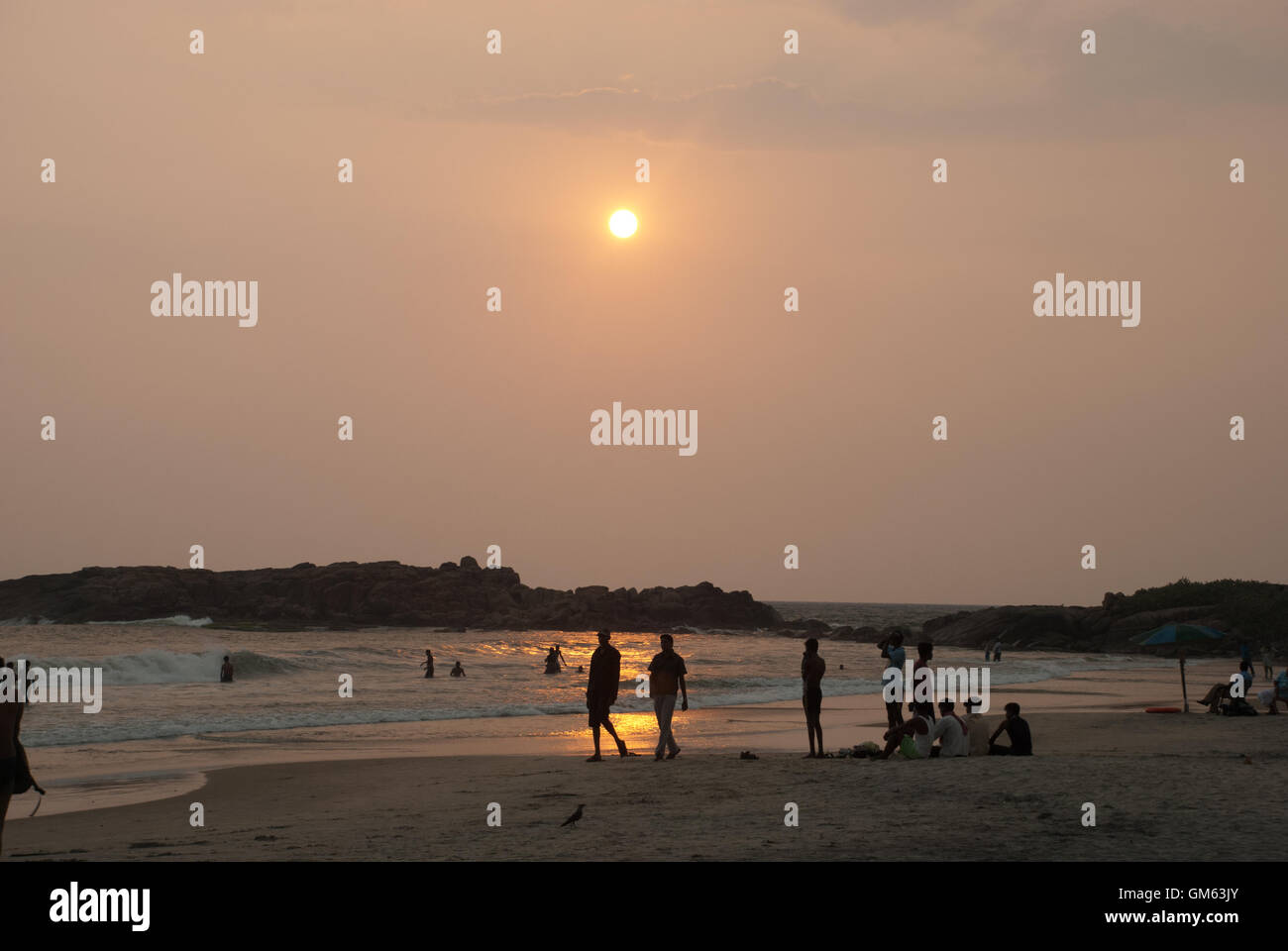 Sunset at Lighthouse Beach, Kovalam, Malabarian Coast, Malabar, Kerala ...