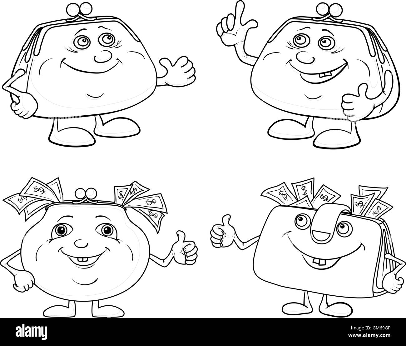 Set cartoon smiling purses outline Stock Vector Image & Art - Alamy
