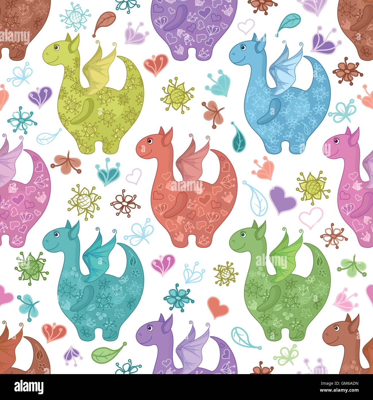 Seamless pattern, cartoon colorful Dragons Stock Vector Image & Art - Alamy