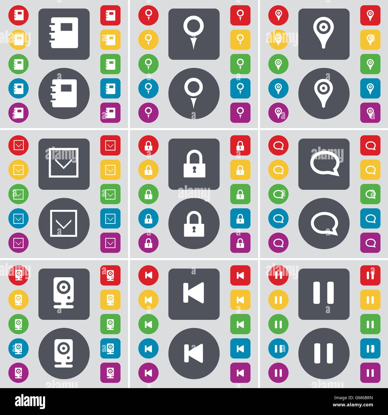 Notebook, Checkpoint, Arrow down, Lock, Chat bubble, Speaker, Media ...