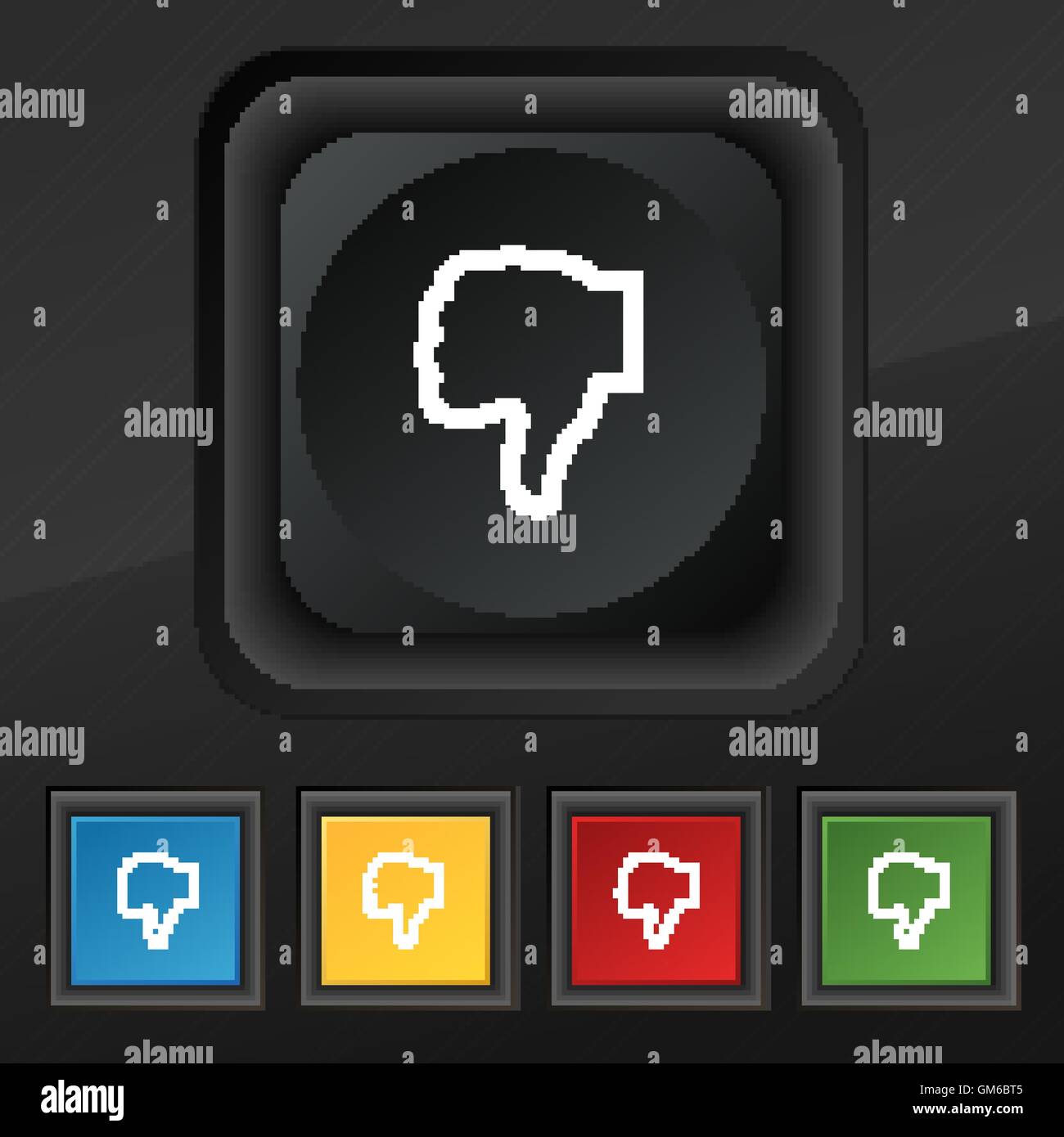 Dislike icon symbol. Set of five colorful, stylish buttons on black ...