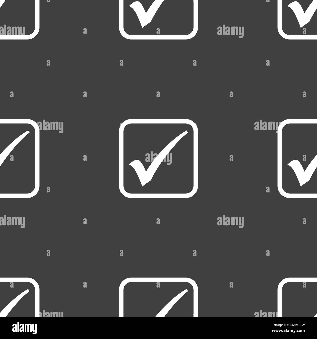A check mark icon sign. Seamless pattern on a gray background. Vector ...
