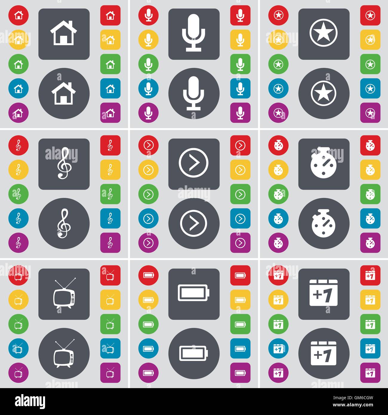 House, Microphone, Star, Clef, Arrow right, Stopwatch, Retro TV ...