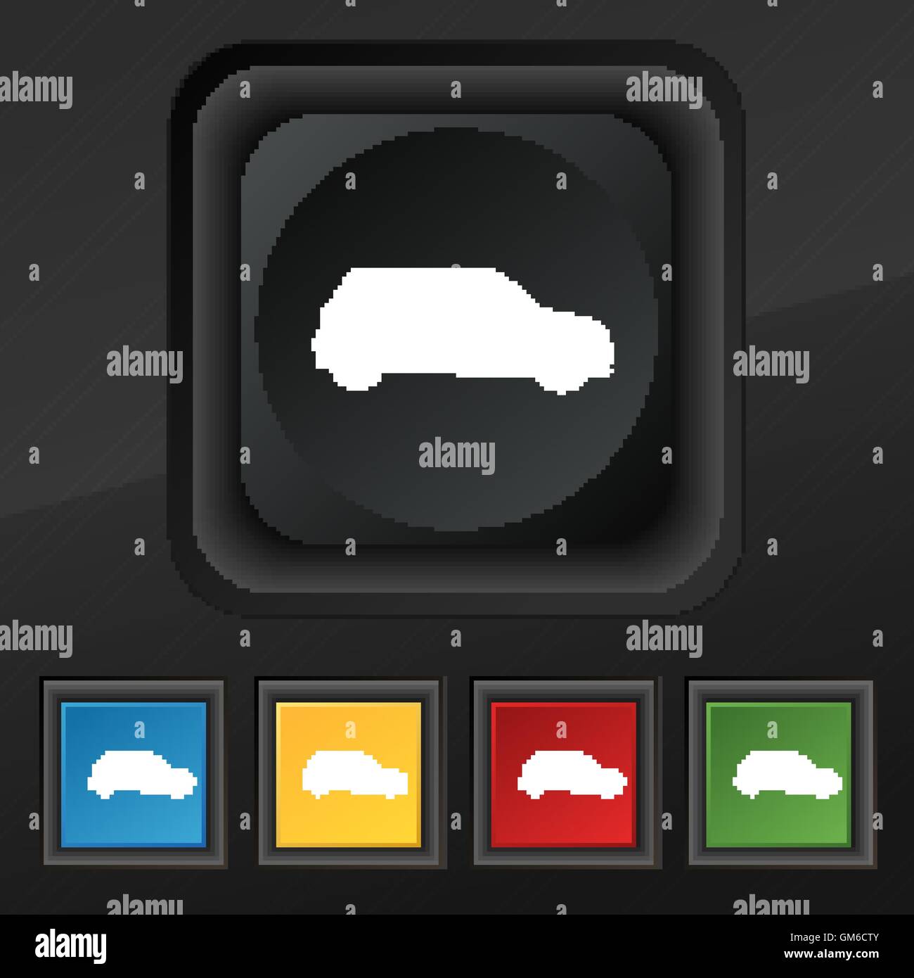 Jeep icon symbol. Set of five colorful, stylish buttons on black ...
