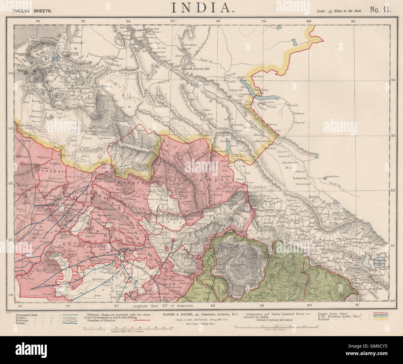 JAMMU & KASHMIR. Ladakh Leh Amritsar Lahore Himalayas. Railways. LETTS ...