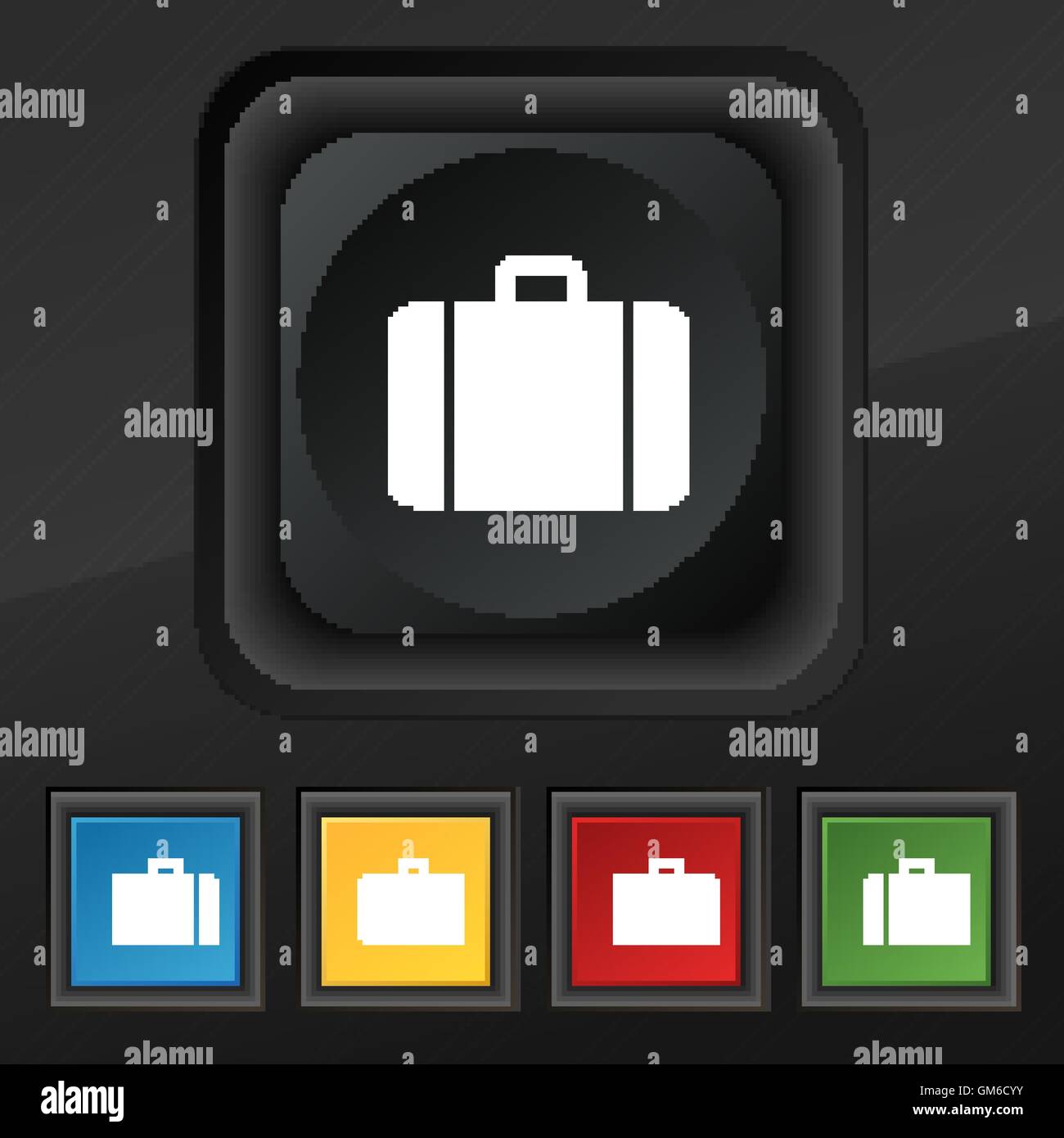 suitcase icon symbol. Set of five colorful, stylish buttons on black ...