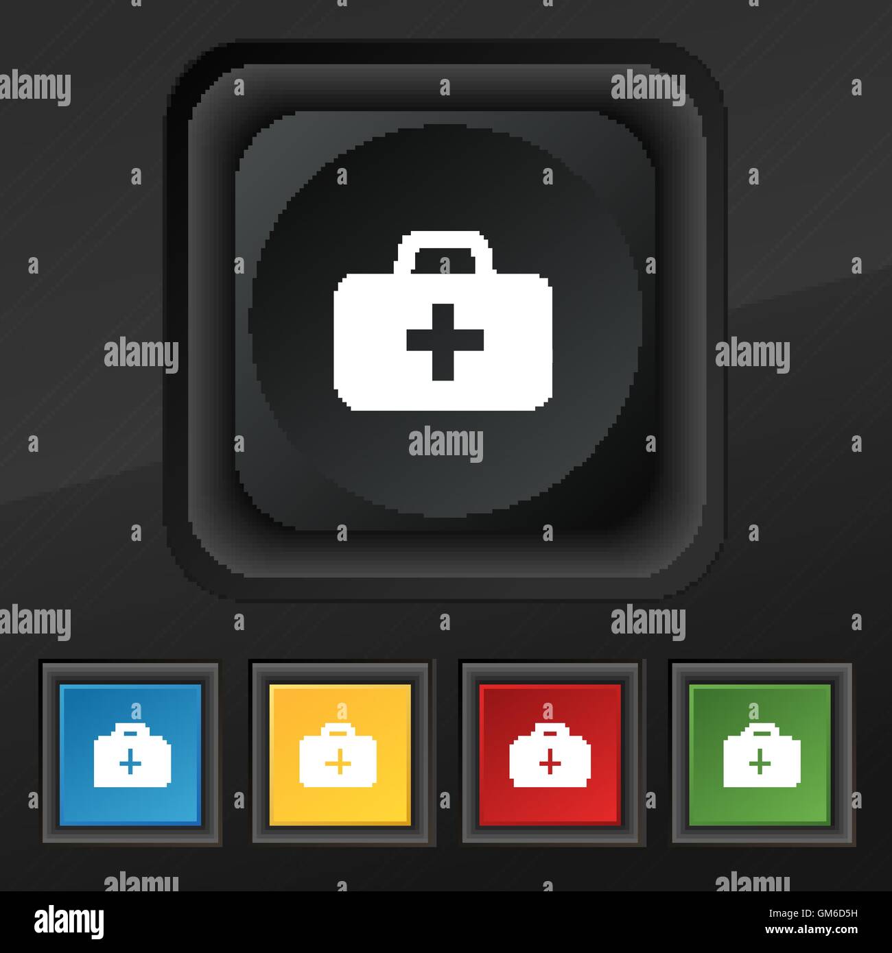 medicine chest icon symbol. Set of five colorful, stylish buttons on ...