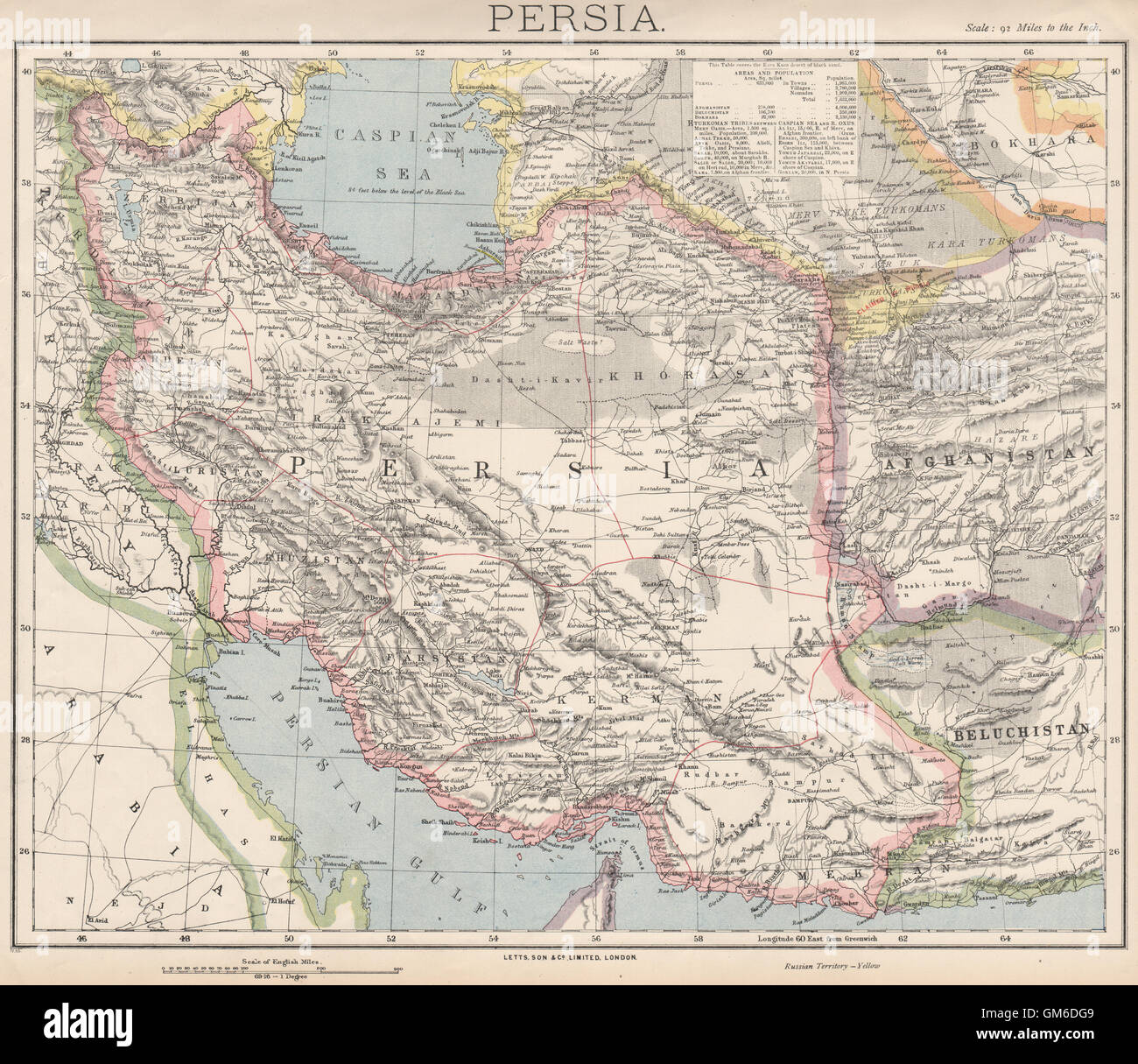 PERSIA/IRAN. Ottoman Iraq. Caspian Sea. Afghanistan. LETTS, 1889 ...