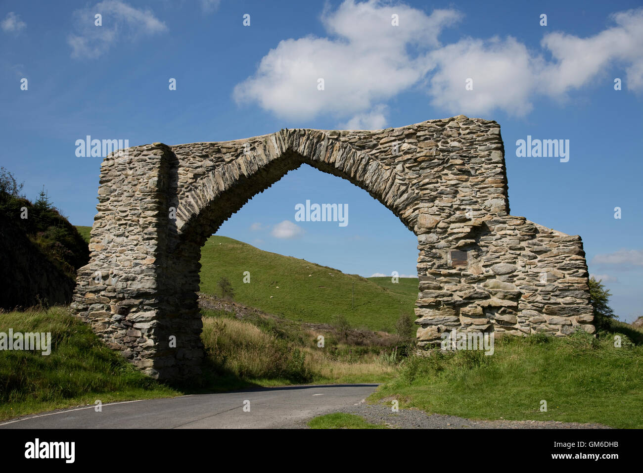 Old masonry Gothic arch Pontarfynach near Devils Bridge Ceredigion ...