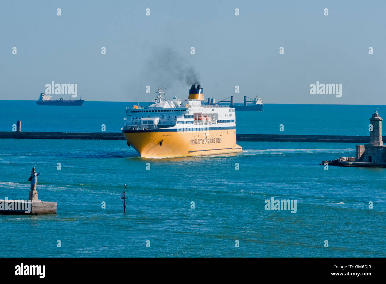 Ferry Mega Express 5 from Sardinia and Corsica entering harbour at ...