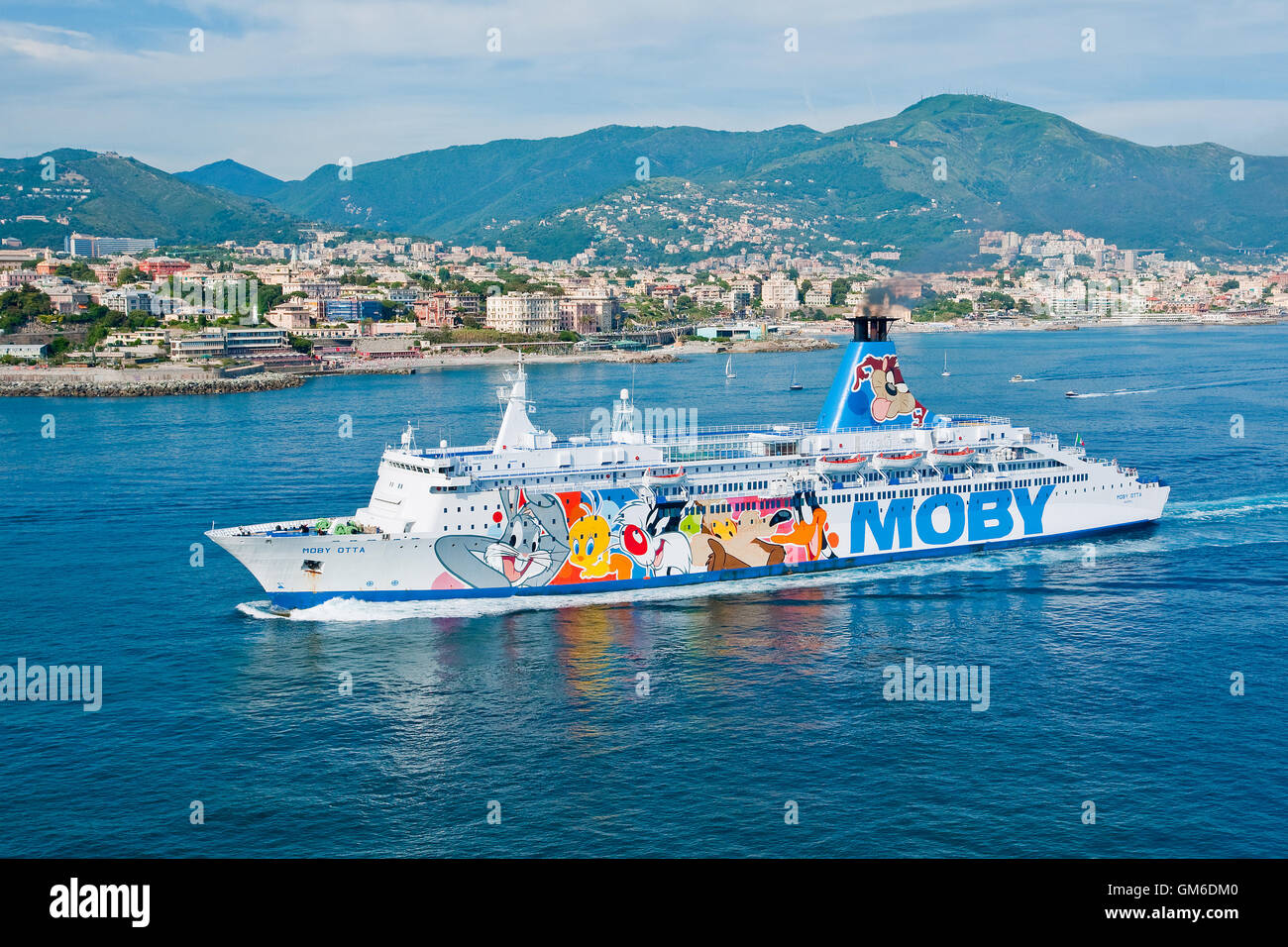 Cruiseferry Moby Otta approaches the Port of Genoa, Italy Stock Photo ...
