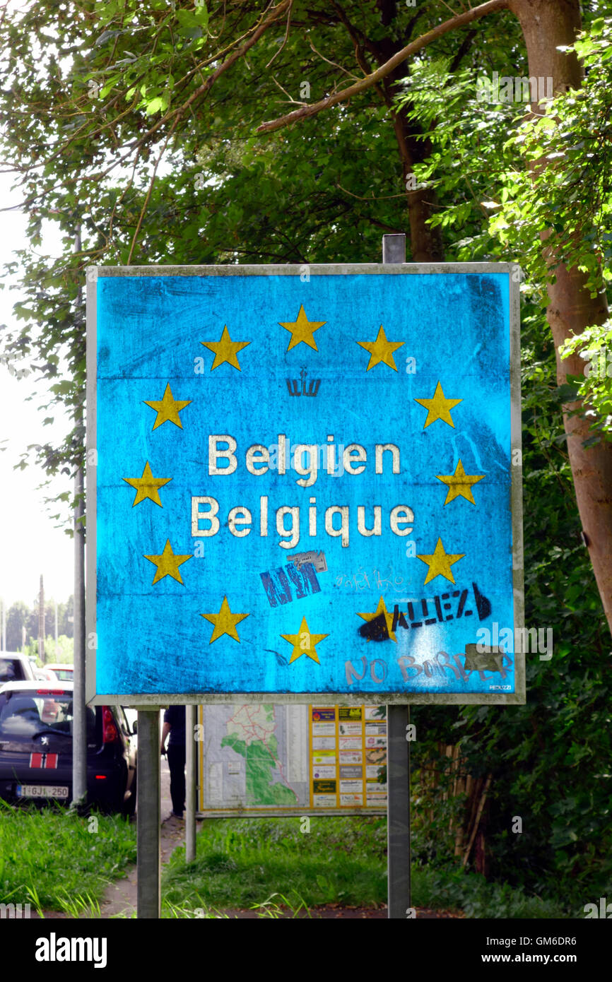 Border sign, Belgium Stock Photo - Alamy