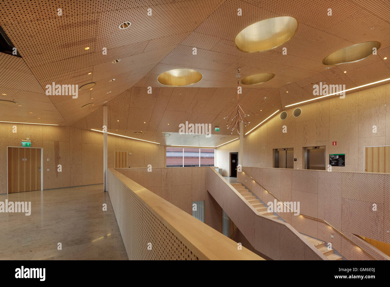 View of top floor, with skylights, external window and staircase ...