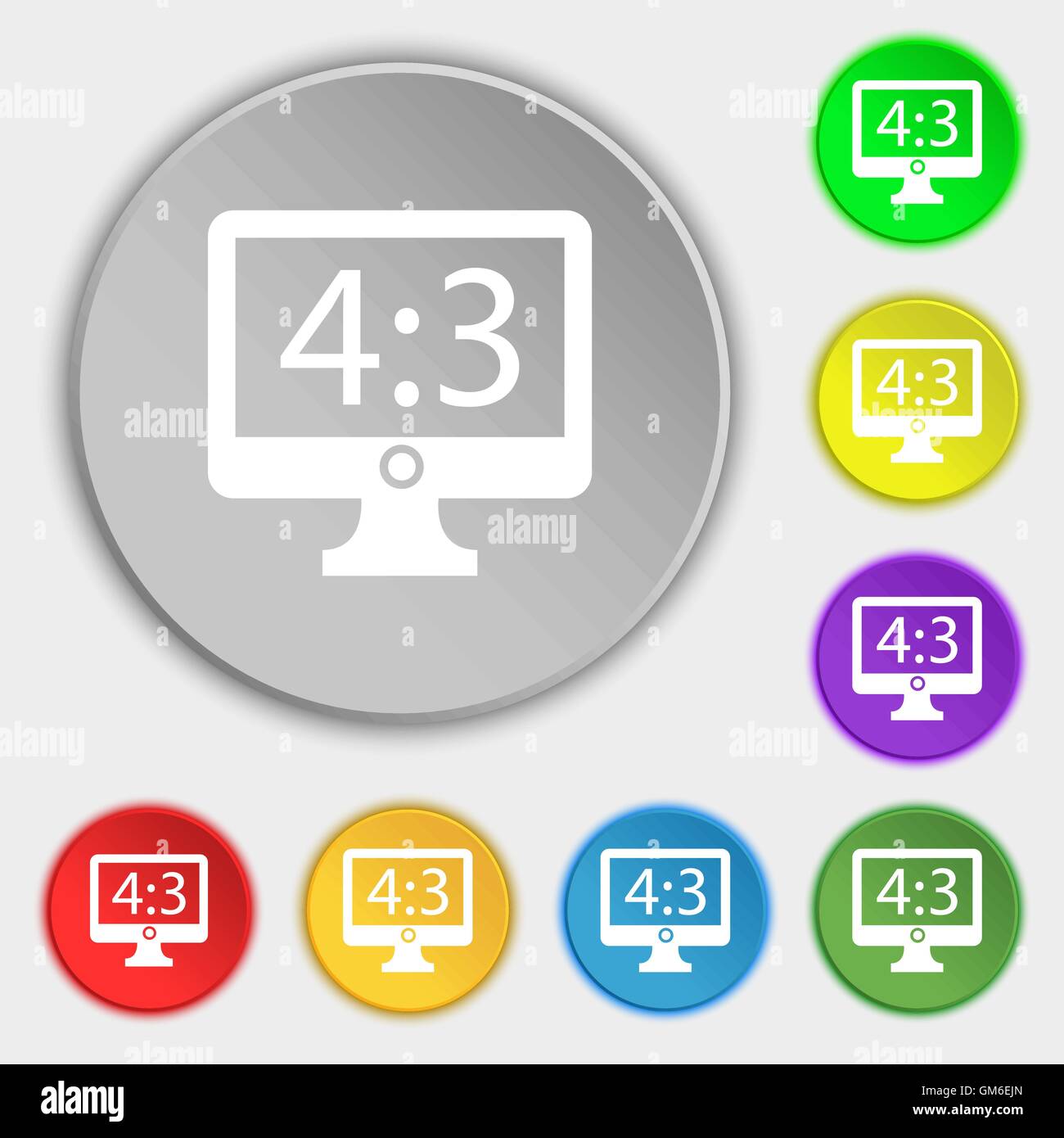Aspect ratio 4 3 widescreen tv icon sign. Symbols on eight flat buttons ...