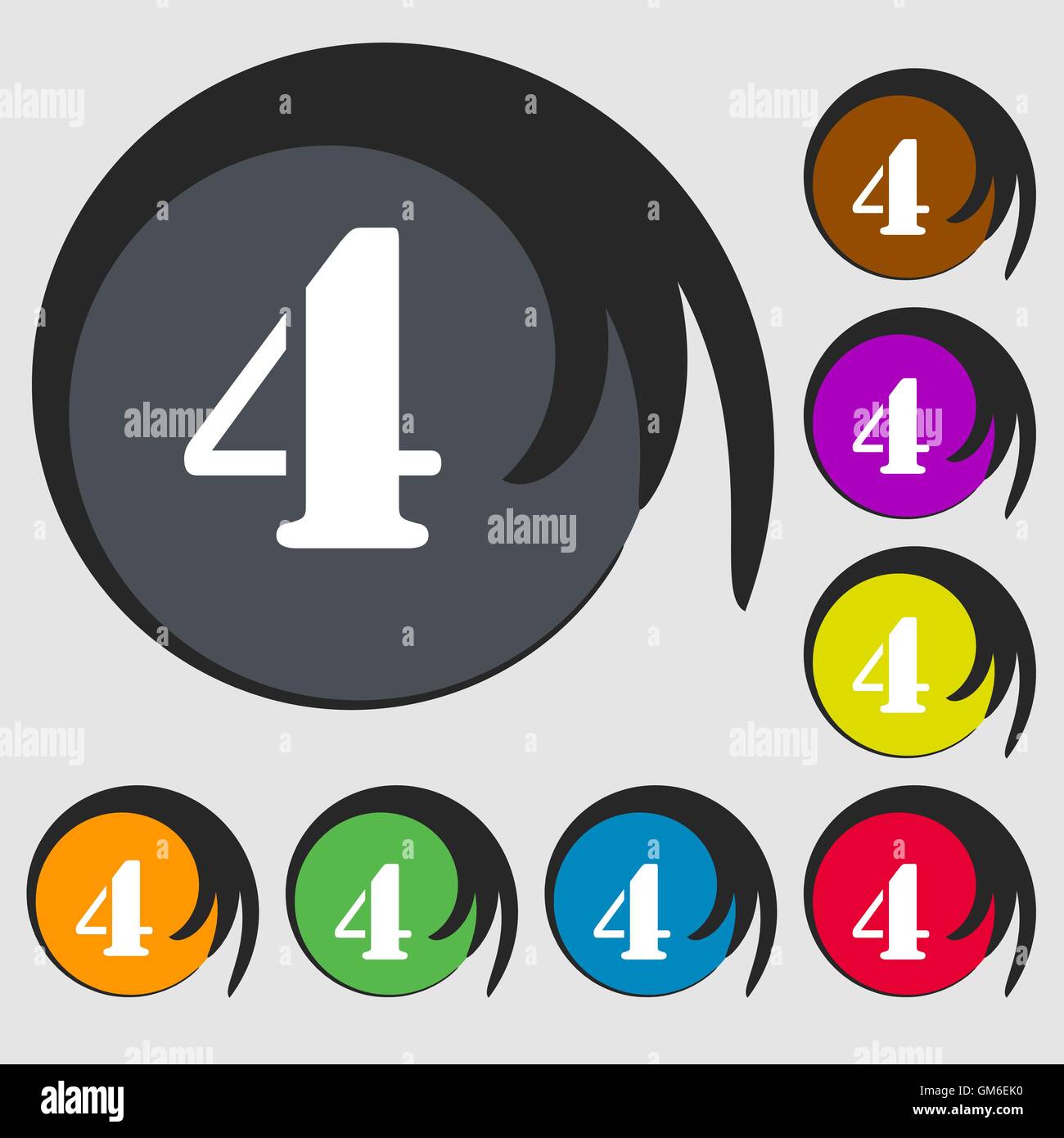 number four icon sign. Symbols on eight colored buttons. Vector Stock ...