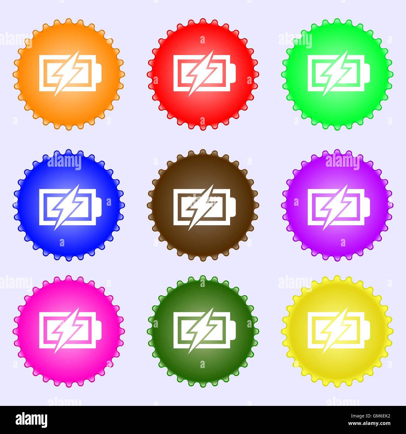 Battery charging sign icon. Lightning symbol. A set of nine different ...