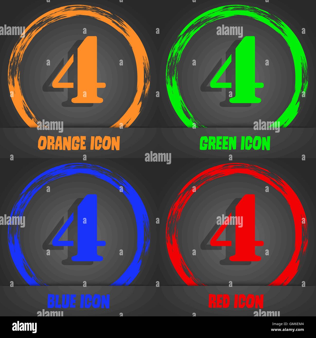 number four icon sign. Fashionable modern style. In the orange, green ...