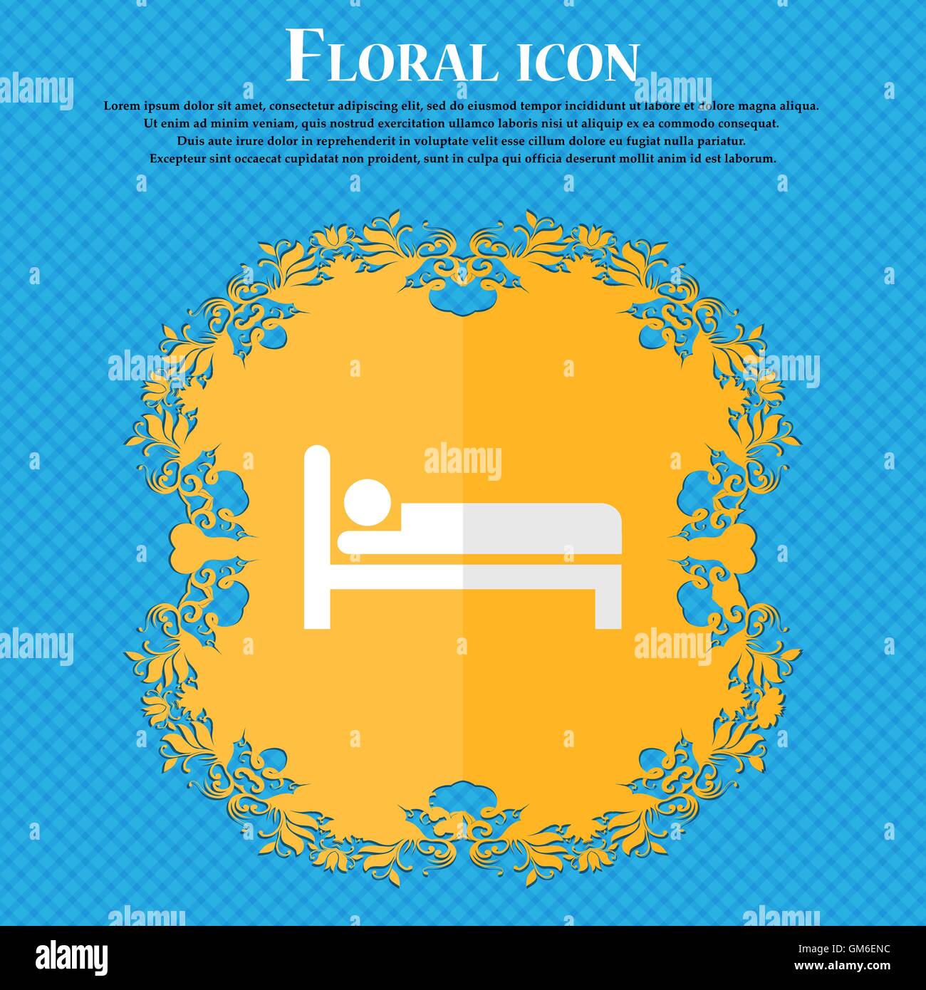 Hotel. Floral flat design on a blue abstract background with place for ...
