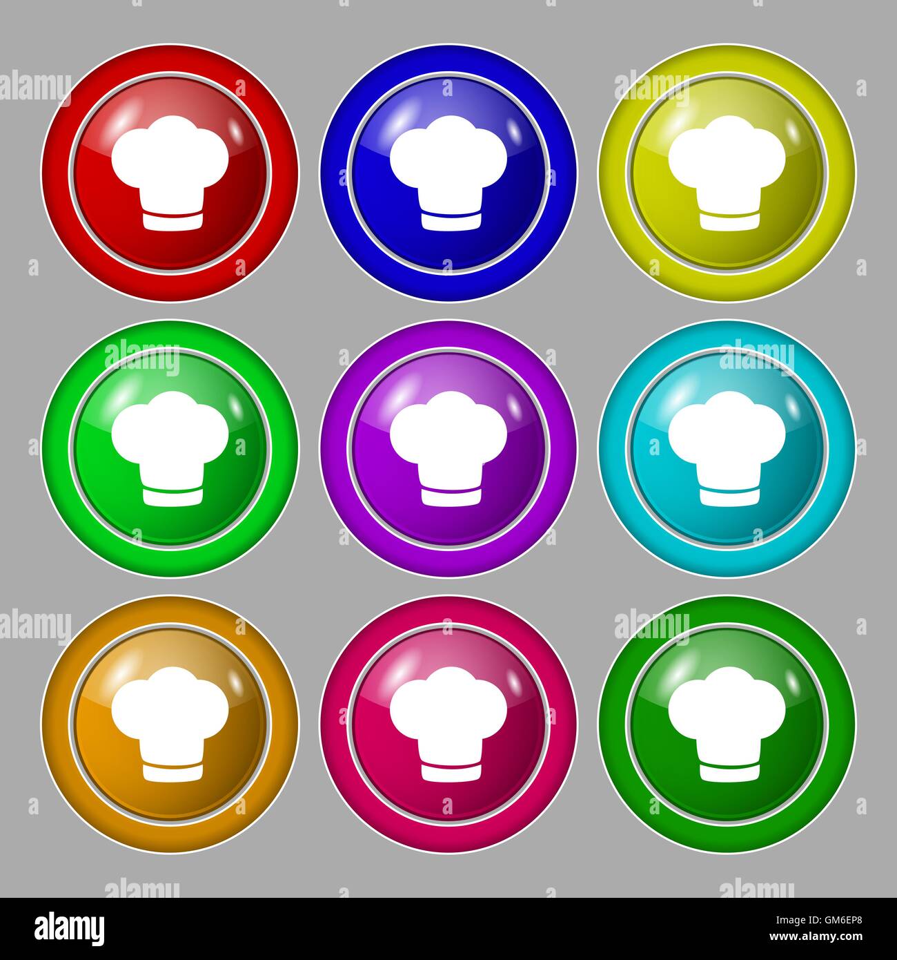 Chef hat sign icon. Cooking symbol. Cooks hat. Symbol on nine round ...
