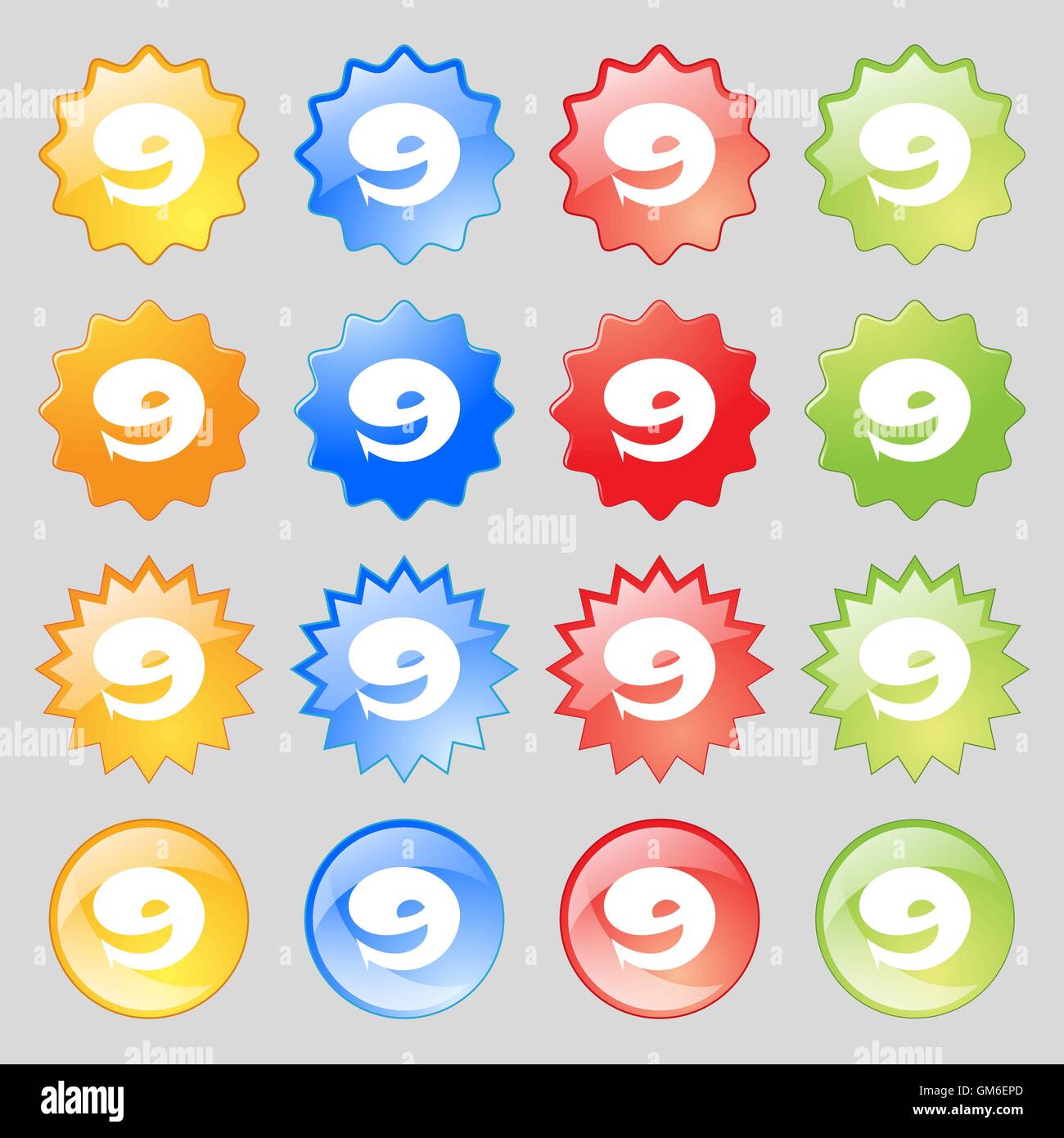 number Nine icon sign. Big set of 16 colorful modern buttons for your ...
