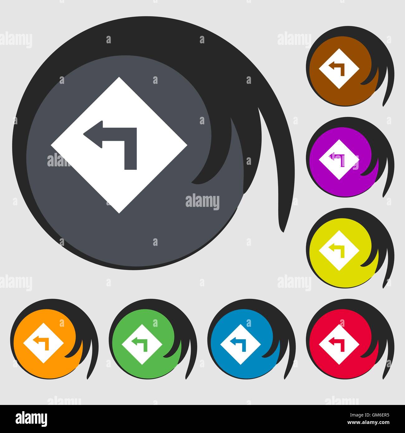 Road sign warning of dangerous left curve icon sign. Symbols on eight ...