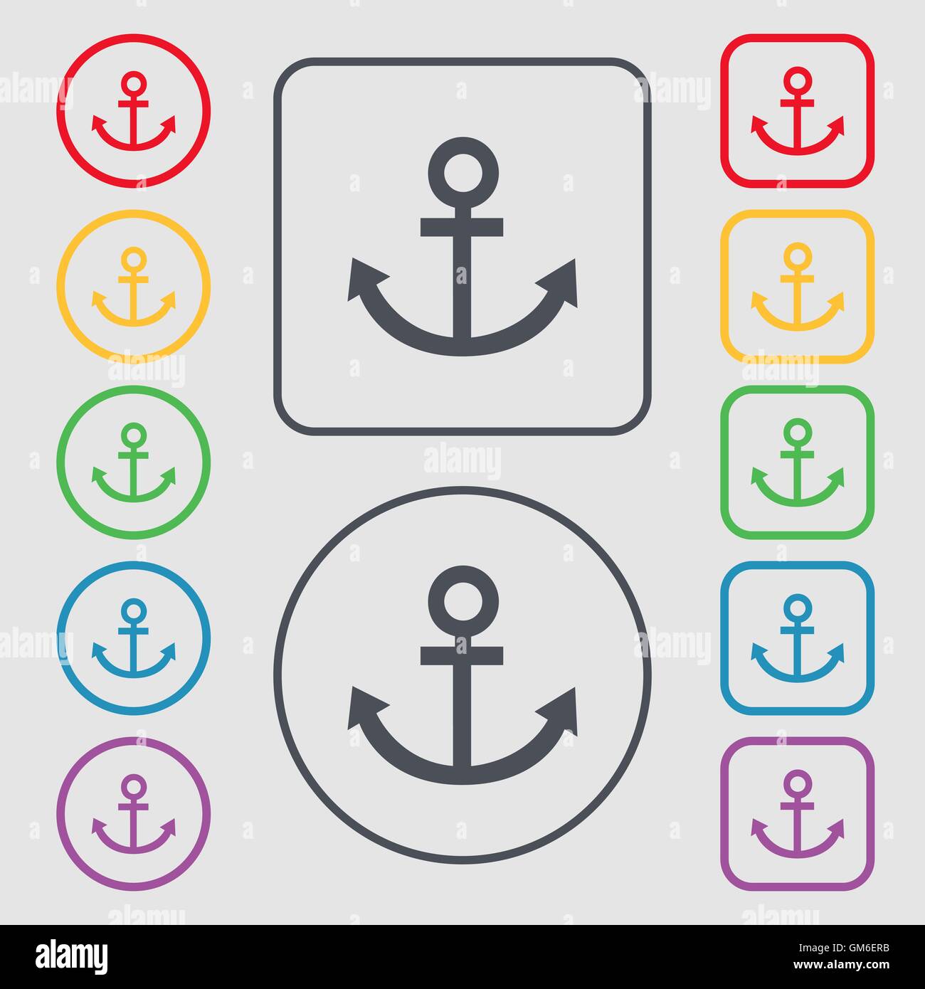 Anchor icon. Symbols on the Round and square buttons with frame. Vector ...