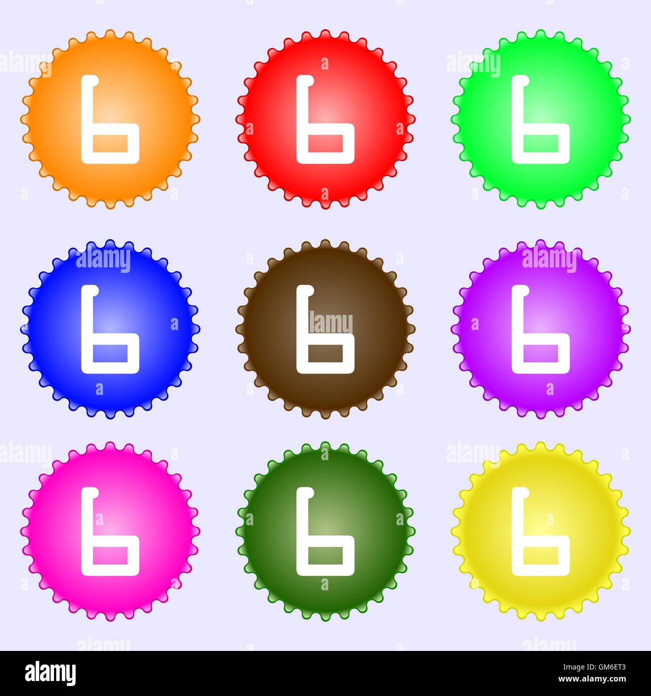 number six icon sign. A set of nine different colored labels. Vector ...