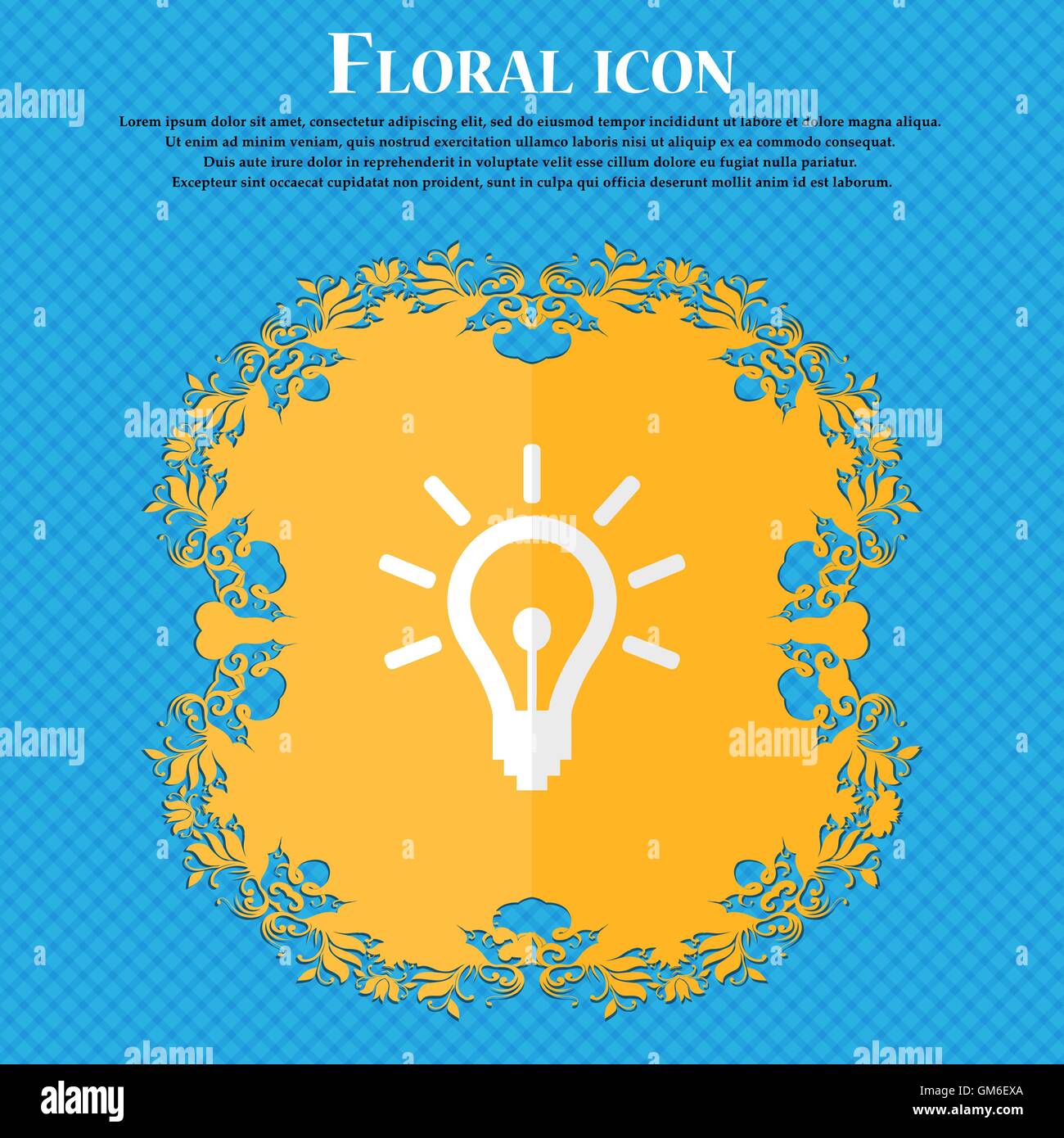 Light bulb. Floral flat design on a blue abstract background with place ...