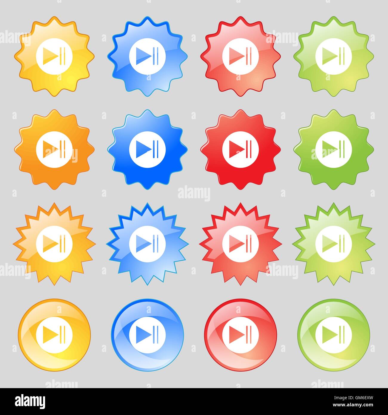 play button icon. Big set of 16 colorful modern buttons for your design ...