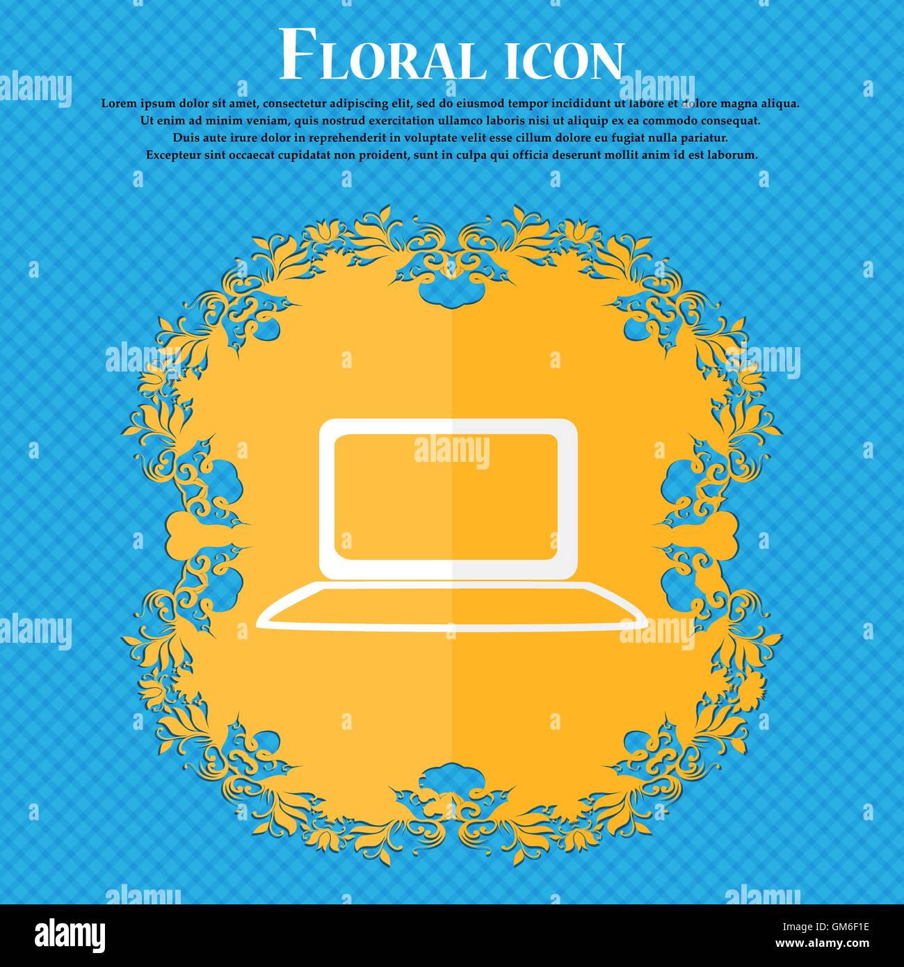Laptop sign icon. Notebook pc with graph symbol. Monitoring. Floral ...