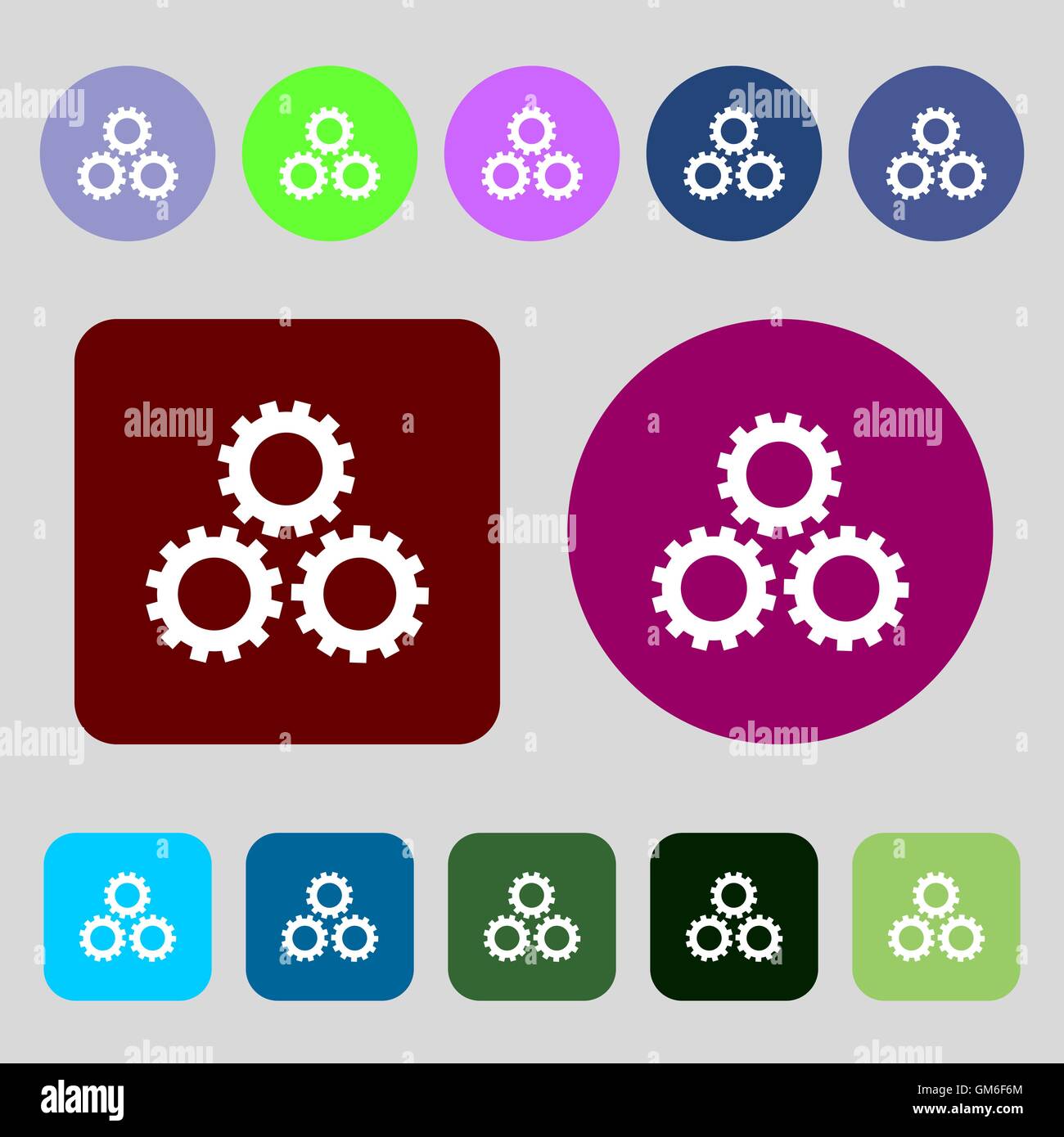Cog settings sign icon. Cogwheel gear mechanism symbol. 12 colored ...