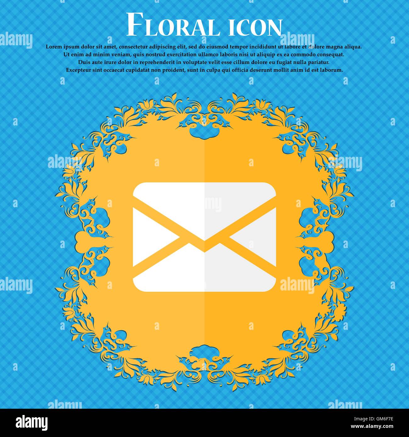 Mail, Envelope, Message . Floral flat design on a blue abstract ...