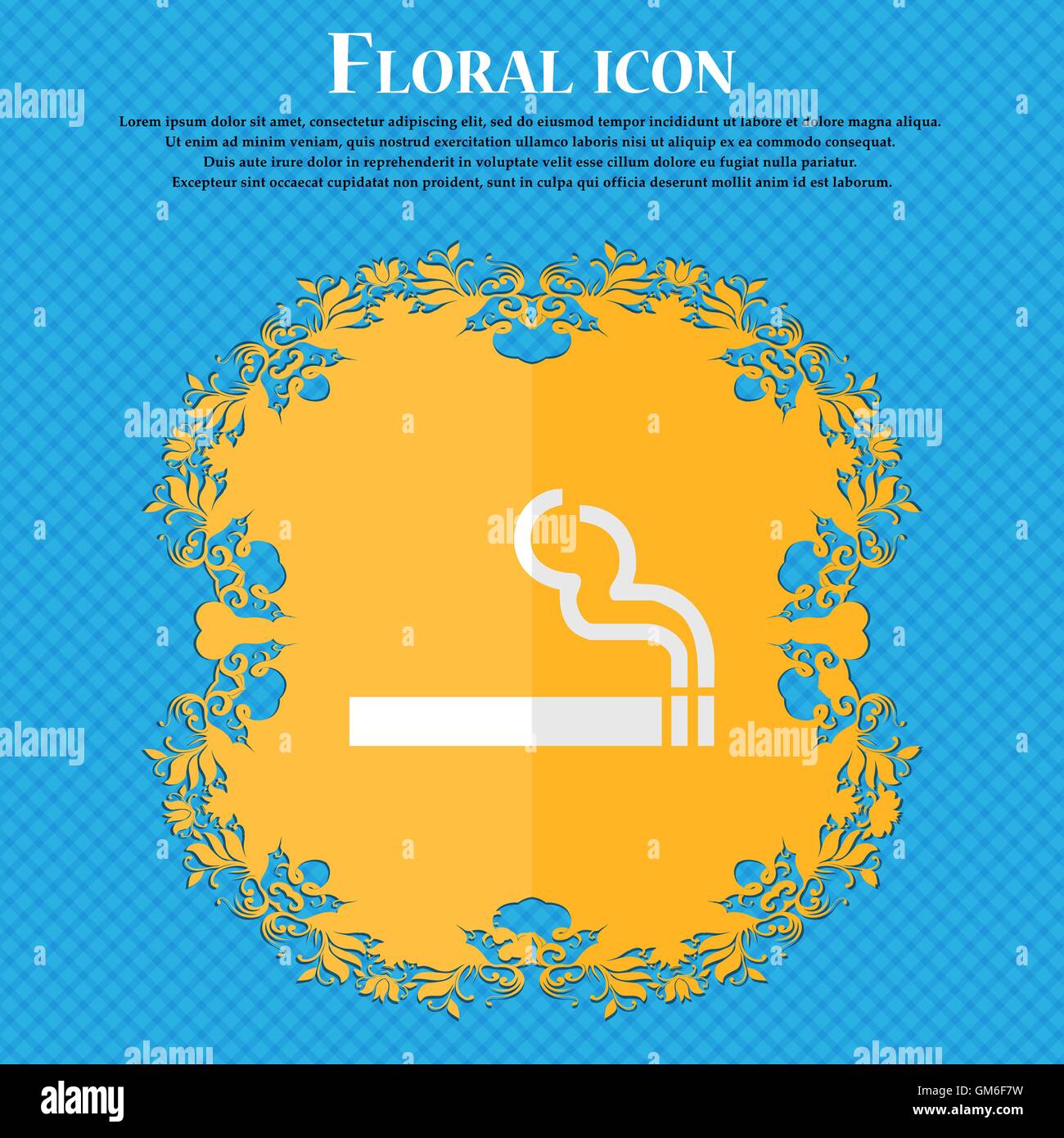 cigarette smoke. Floral flat design on a blue abstract background with ...