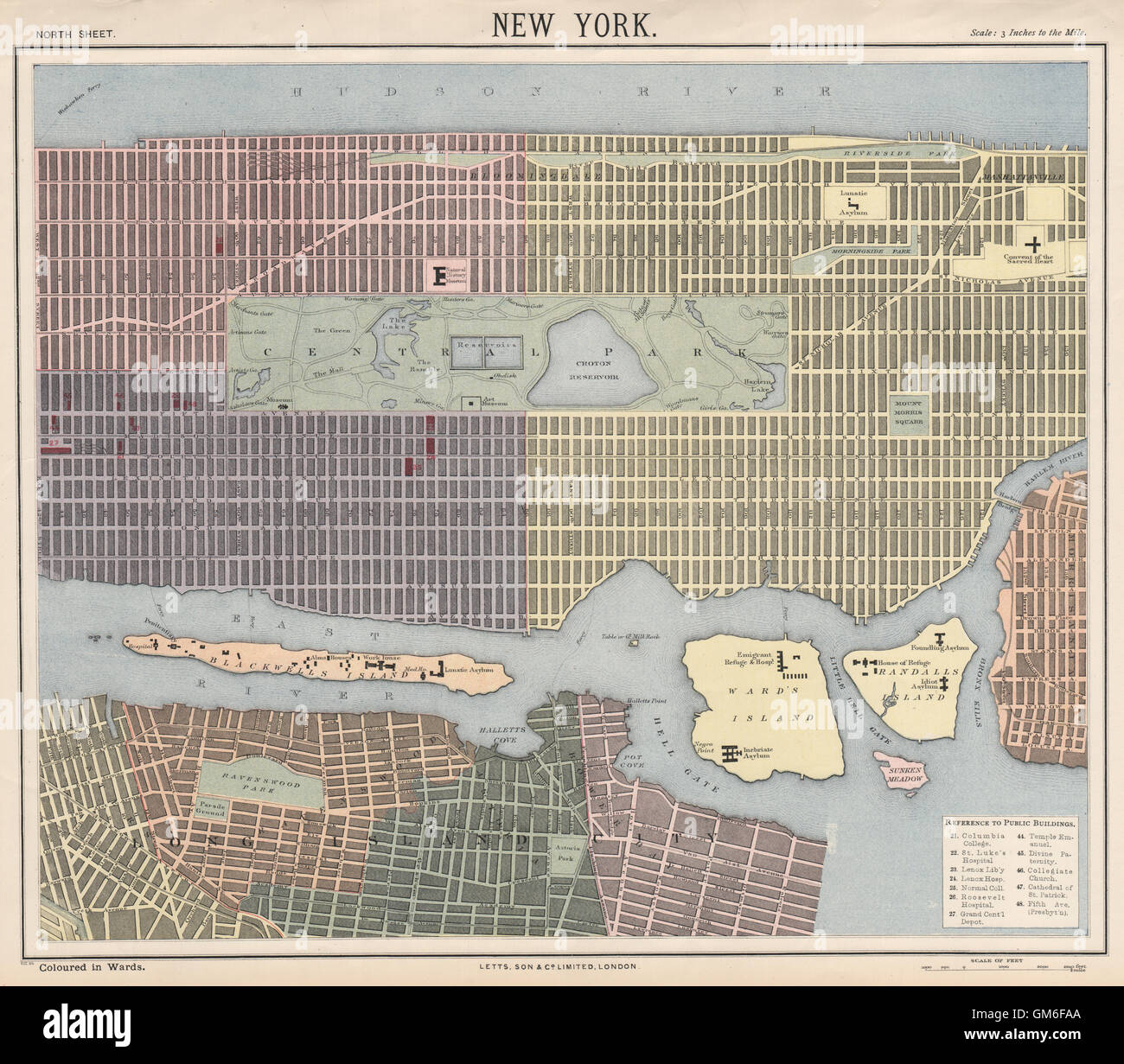 NEW YORK CITY town map plan. Midtown/Upper Manhattan Brooklyn. LETTS ...