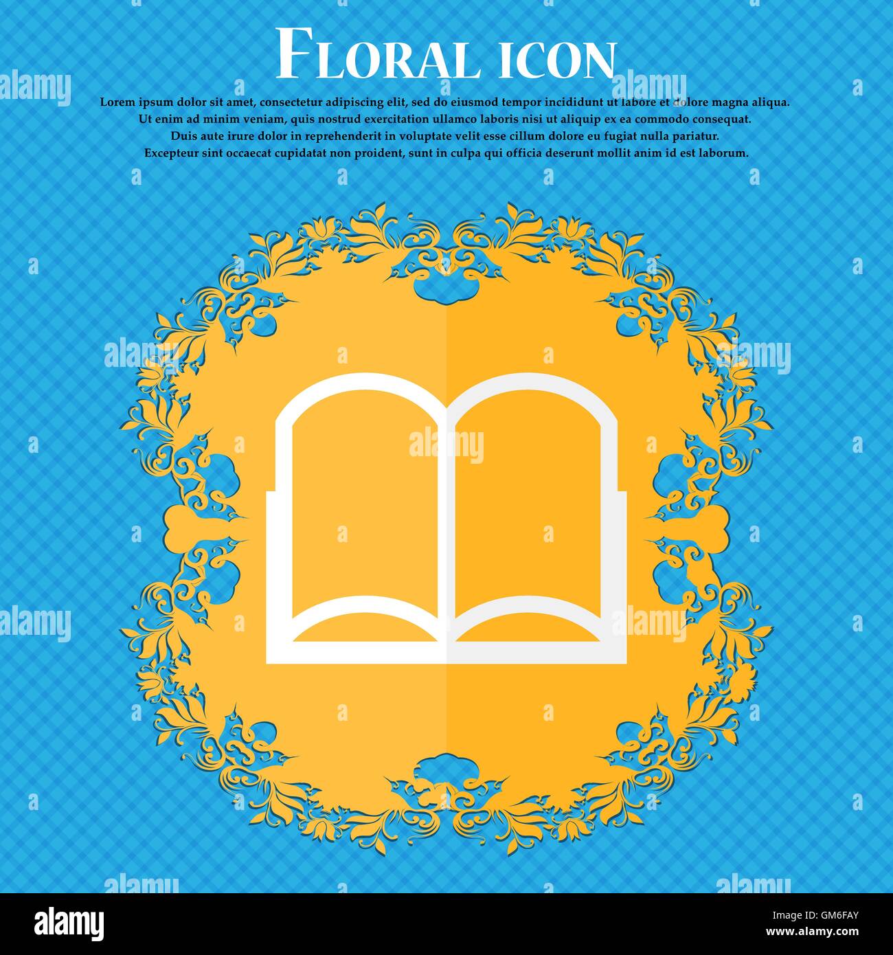 Book sign icon. Open book symbol. Floral flat design on a blue abstract ...
