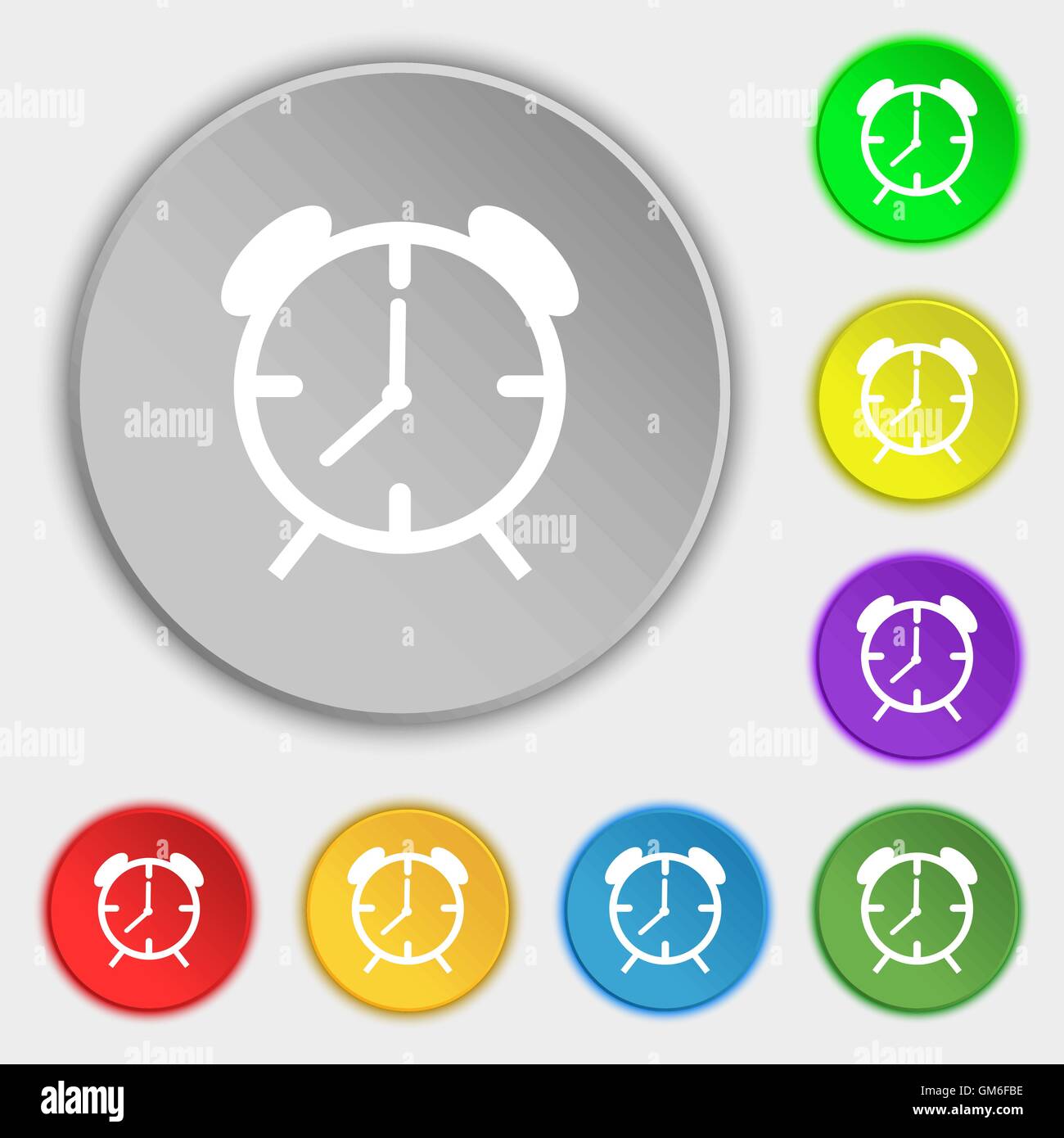 Alarm clock sign icon. Wake up alarm symbol. Symbols on eight flat buttons. Vector Stock Vector ...